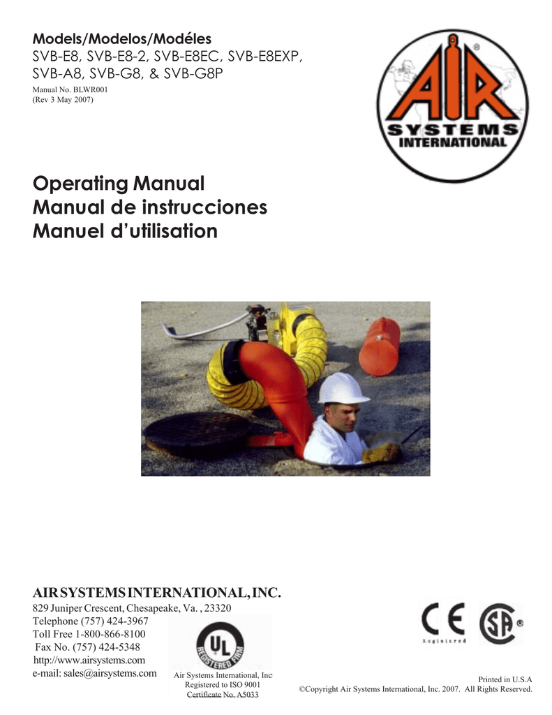 AIR SYSTEMS SVB-G8P Operating Manual | Manualzz