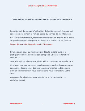 PROCEDURE DE MAINTENANCE SERVICE AVEC | Manualzz