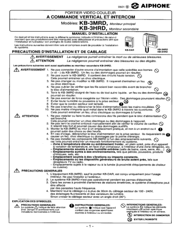 Manuel d'installation AIPHONE KB-3MRD et KB-3HRD | Manualzz