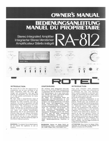 Rotel RA-812 Owners manual | Manualzz