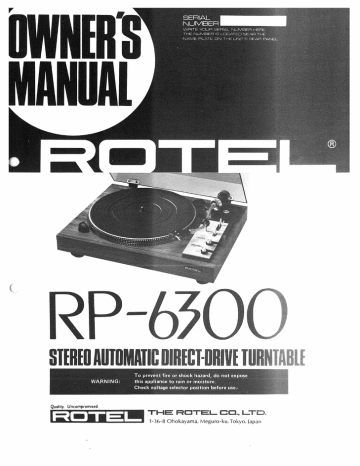 Rotel RP-6300 Owners manual | Manualzz