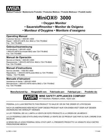 Manuel d'utilisation Moniteur d’oxygène MiniOX 3000 | Manualzz