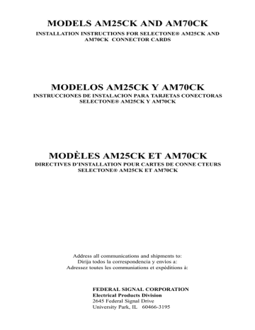 Selectone AM25CK, AM70CK Installation Instructions | Manualzz