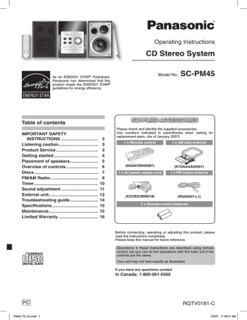 CD Stereo System - Panasonic Canada | Manualzz