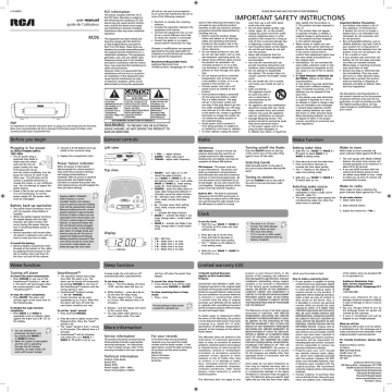 RCA Clock Radio RC05 User Manual | Manualzz