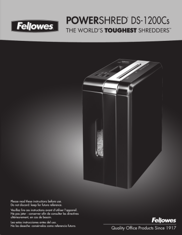 Fellowes Powershred® DS-1200Cs Cross-Cut Shredder Owner Manual | Manualzz