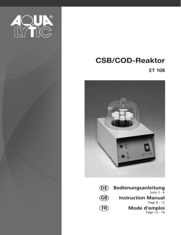 COD Reactor ET 108 Instruction Manual | Manualzz