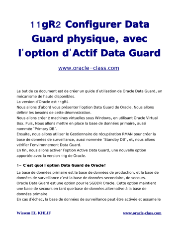 11gR2 Data Guard - Guide d'utilisation | Manualzz