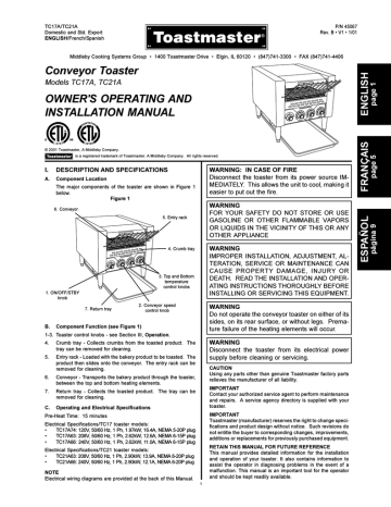 Toastmaster TC17A Installation and Operating Instructions | Manualzz