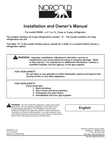 Norcold N300/ N302 Small RV Refrigerator Owner's Manual | Manualzz