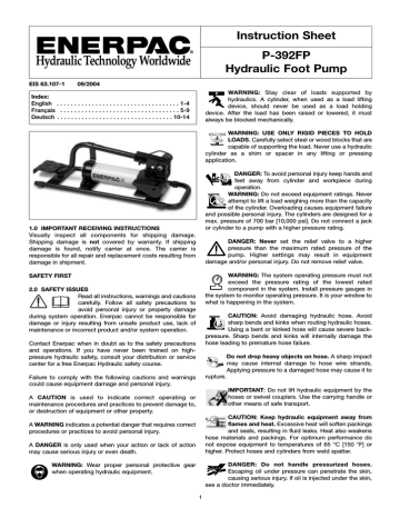 Hydraulic Foot Pump P-392FP Instruction Sheet | Manualzz