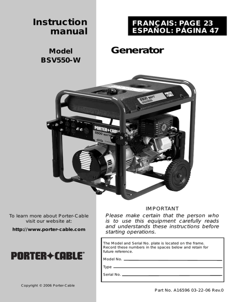 Instruction manual Generator | Manualzz