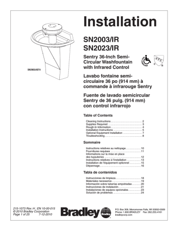 Sentry SN2003/IR, SN2023/IR Washfountain Installation Manual | Manualzz