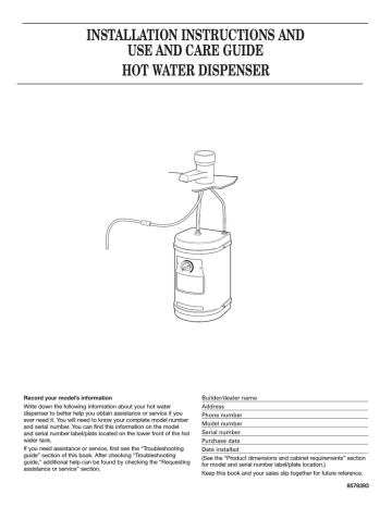 Whirlpool HD1000JSC Hot Water Dispenser User Manual | Manualzz