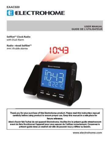 Electrohome SelfSet EAAC600 Clock Radio User Manual | Manualzz