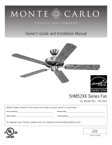 Ceiling Fan 5HM52XX AC-552 Owner's Guide | Manualzz