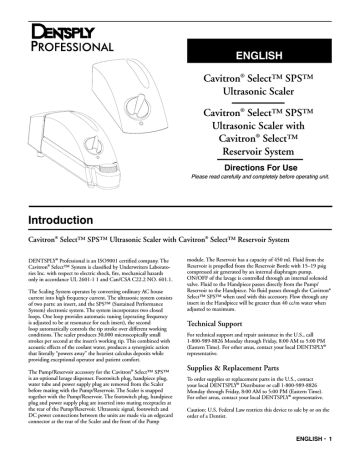 Ultrasonic Scaler Cavitron Select SPS User Manual | Manualzz