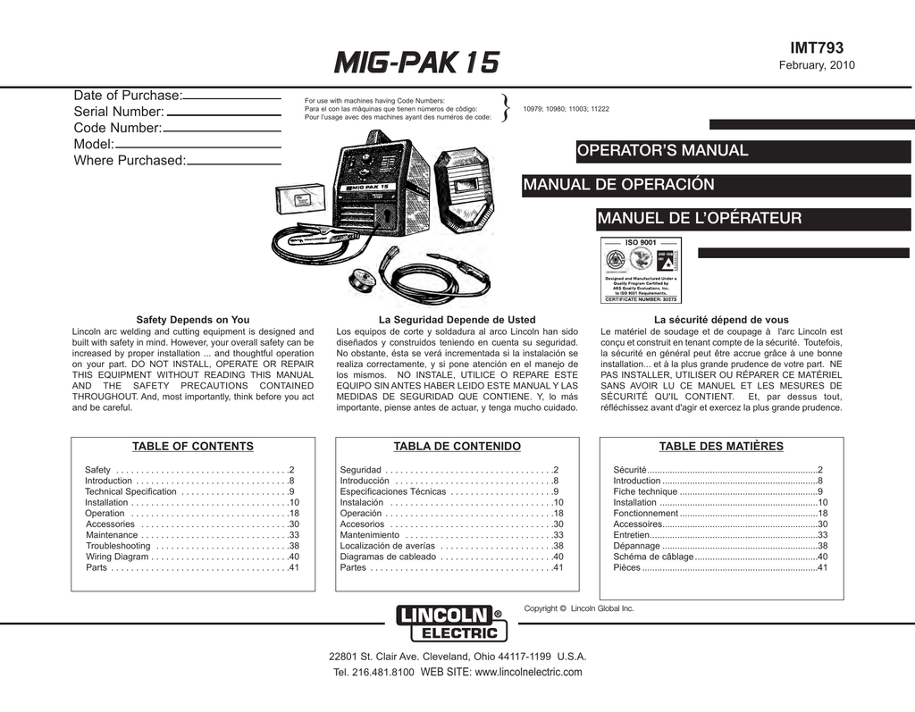 Lincoln MIG-PAK 15 | Manualzz