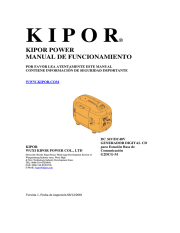 KIPOR G2DCG-M Manual de Funcionamiento | Manualzz