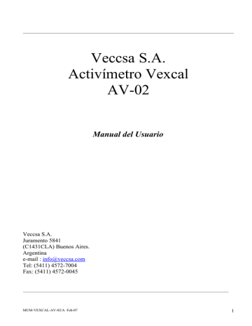 Activímetro Vexcal AV-02 Manual del Usuario | Manualzz