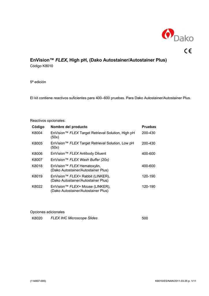 EnVision™ FLEX, High pH, (Dako Autostainer/Autostainer Plus) | Manualzz