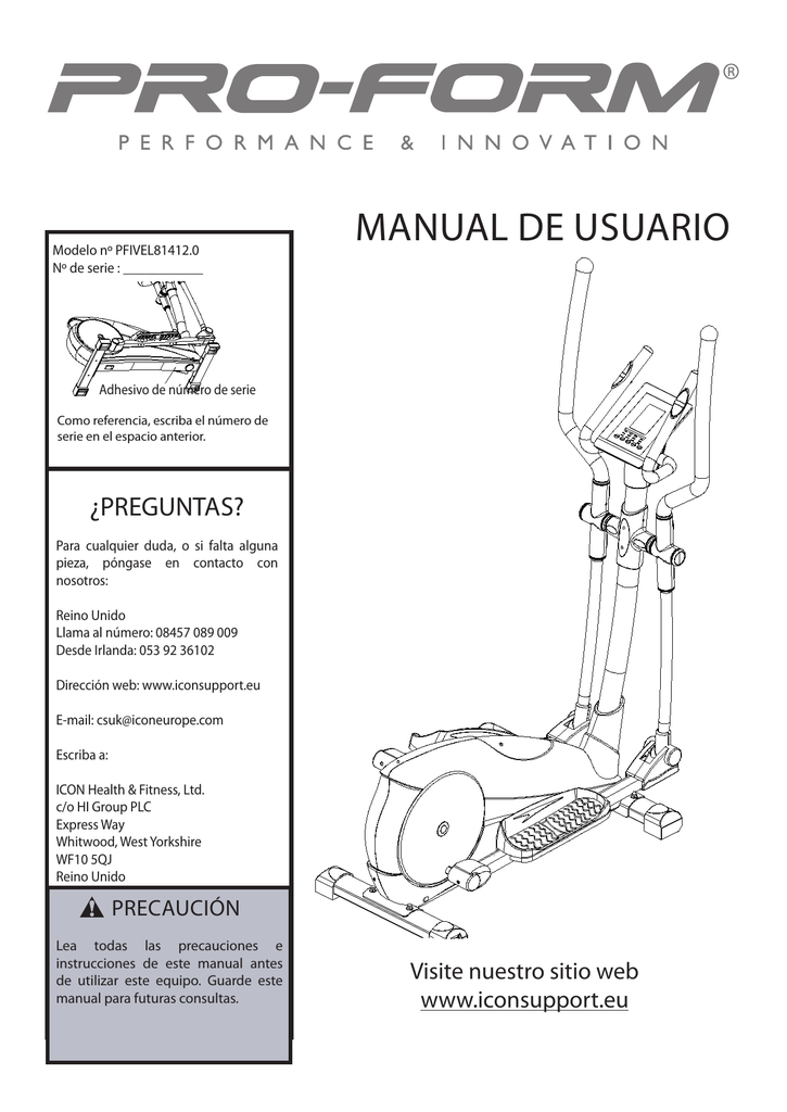 ProForm PFIVEL81412 ELIPSE 500 ELLIPTICAL El manual del propietario ...