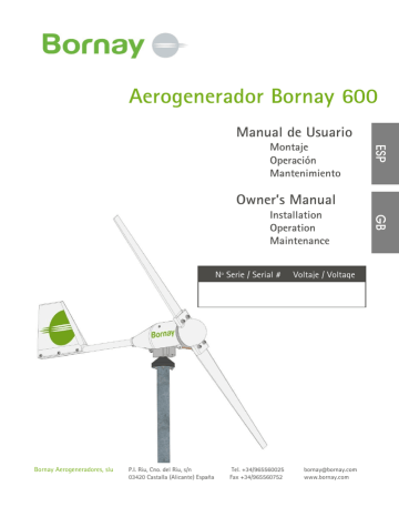 Bornay 600, 1500, 3000, 6000 Wind Turbine User Manual | Manualzz
