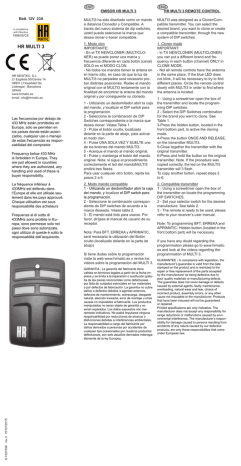 HR NEWTEC MULTI 3 Remote Control User Manual | Manualzz