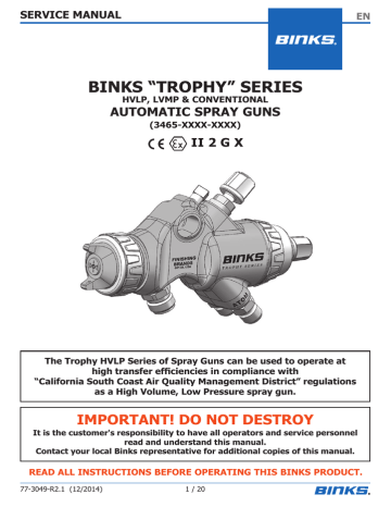 Binks Trophy HVLP, LVMP & Conventional Automatic Spray Gun Service ...