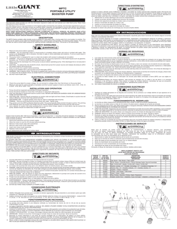 Little Giant MPTC Portable Utility Booster Pump User Manual | Manualzz