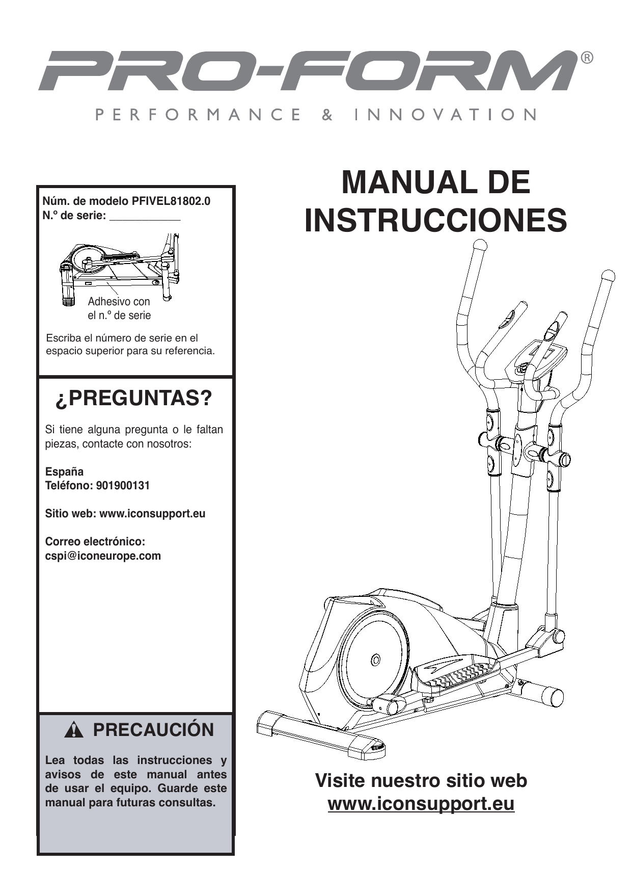 ProForm PFIVEL81802 ELIPSE 400 ELLIPTICAL El manual del propietario ...