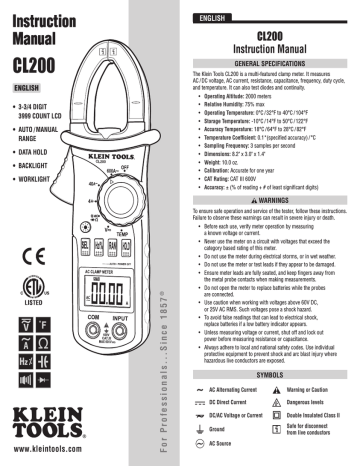 Klein Tools CL200 Instruction Manual | Manualzz