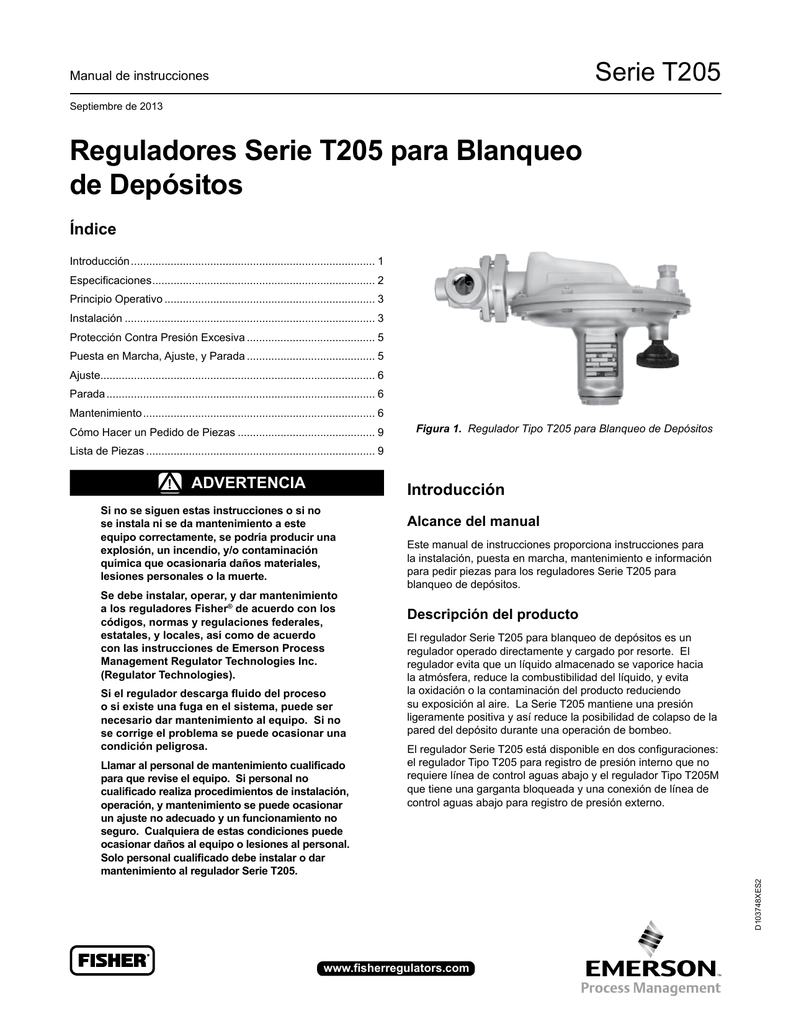 Fisher T205 Series Tank Blanketing Regulators El manual del propietario ...