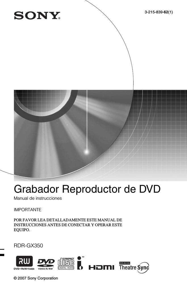 Sony RDR-GX350 Manual de usuario | Manualzz