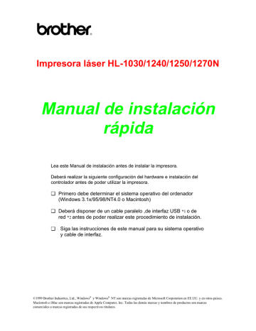 Brother HL-1270N Monochrome Laser Printer Quick Setup Guide | Manualzz