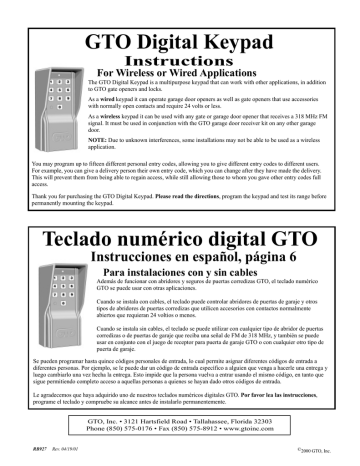 GTO Digital Keypad User Manual | Manualzz