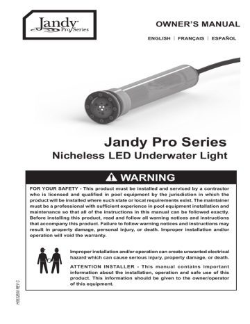 Jandy Pro Series Nicheless LED Underwater Light Owner's Manual | Manualzz