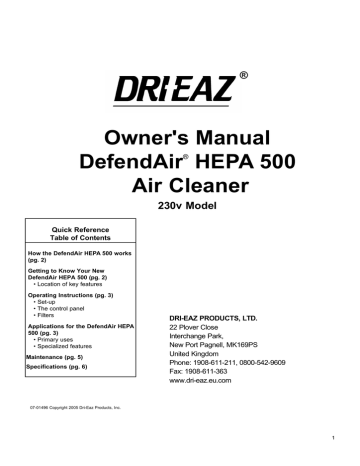 Dri-Eaz DefendAir HEPA 500 Owner's Manual | Manualzz