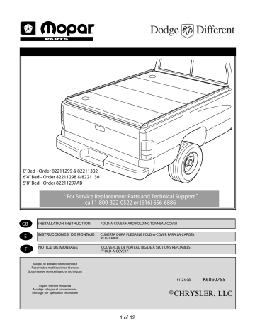 Mopar Folding Tonneau Cover Fold-A-Cover Installation Instruction ...