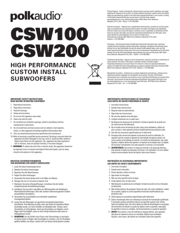 Polk Audio CSW200 Instructions Manual | Manualzz