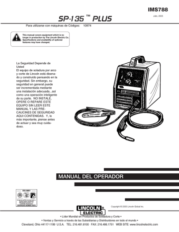 Lincoln Electric SP 135 Plus - 10974 Instrucciones de operación | Manualzz