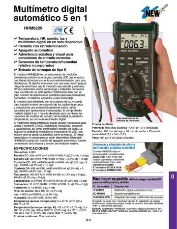 Manual de producto HHM8229 Multímetro digital automatico 5 en 1 | Manualzz