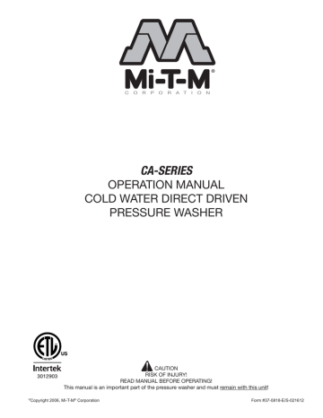CA-Series Cold Water Pressure Washer Operation Manual | Manualzz