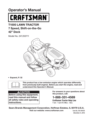 Craftsman T1000 247.203711 Operator's Manual | Manualzz