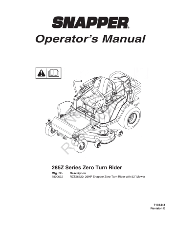 Snapper 285Z RZT26520 Zero Turn Rider Operator's Manual | Manualzz