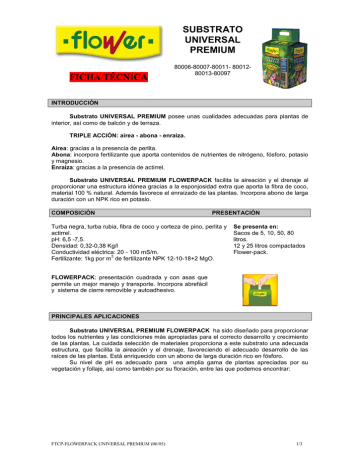 Ficha Técnica Sustrato Universal Flowerpack Premium | Manualzz