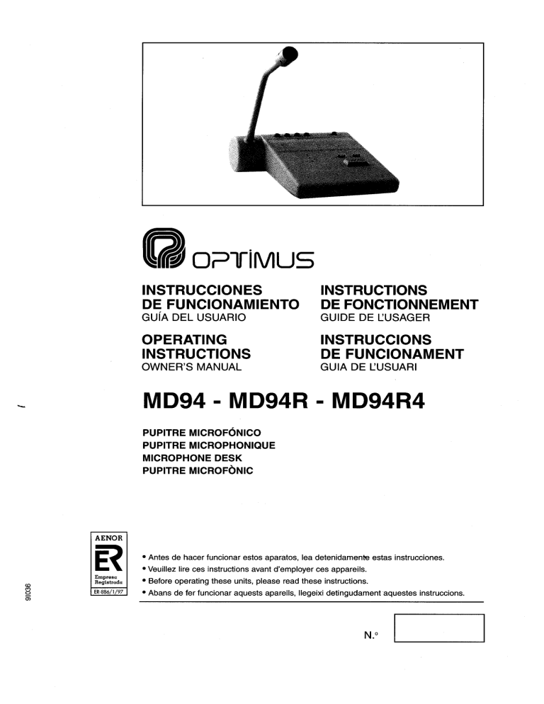 Optimus MD-94R4, MD-94R, MD-94 User manual | Manualzz