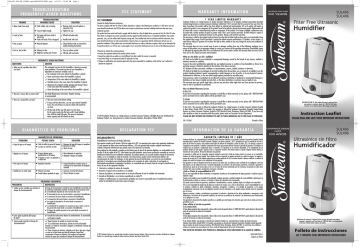 Sunbeam SUL495 Ultrasonic Humidifier manual | Manualzz