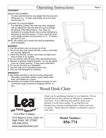 Wood Desk Chair 856-774 Operating Instructions | Manualzz