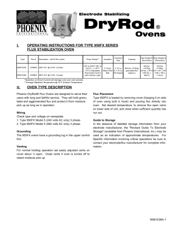 Flux Stabilization Oven 950FX 240, 950FX 480 Operating Instructions ...